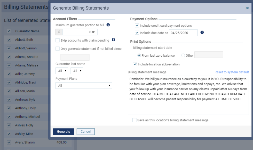 Customizing the Billing Statement Message | Dentrix Ascend