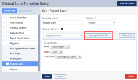 Creating Quick-Picks for Clinical Note Templates | Dentrix Ascend