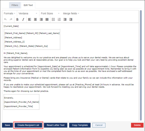 Creating a Welcome Letter for New Patients | Dentrix Ascend