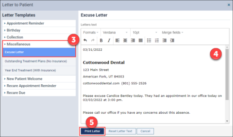 Creating an Excuse Letter For a Patient | Dentrix Ascend
